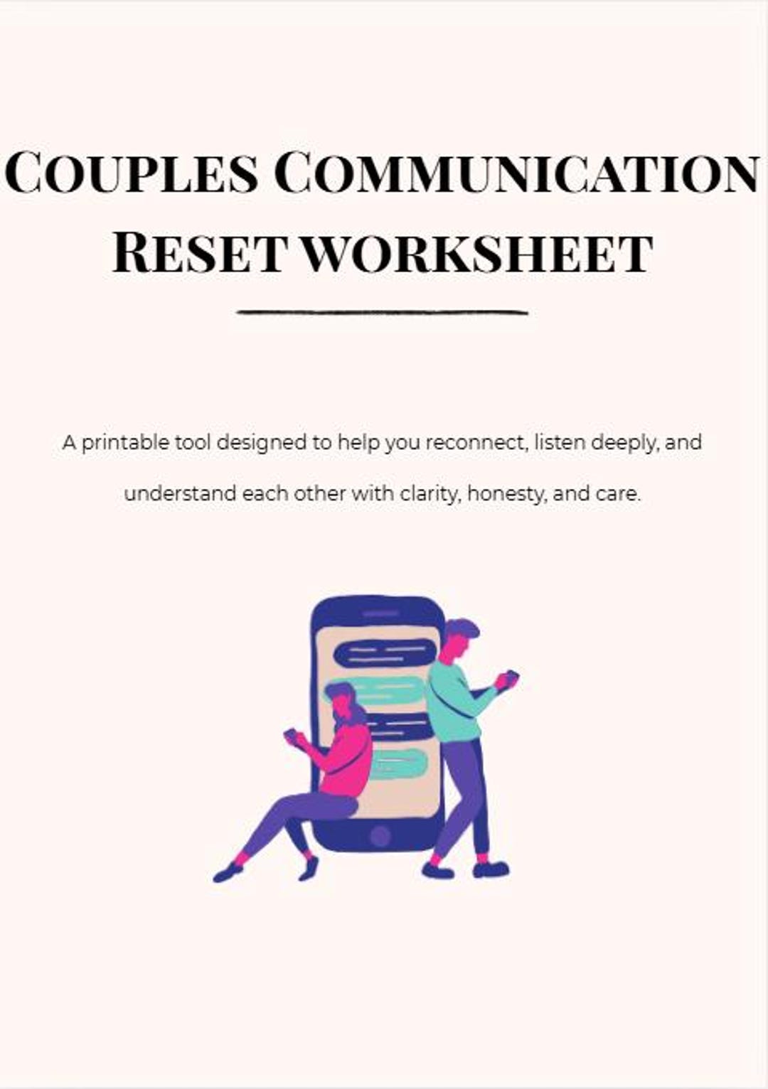Couples Communication Reset Worksheet | Printable Relationship Workbook ...