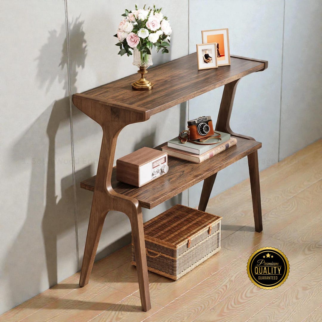 Rustic Solid Wood End Table - 2-tier Side Table With Shelf - Etsy