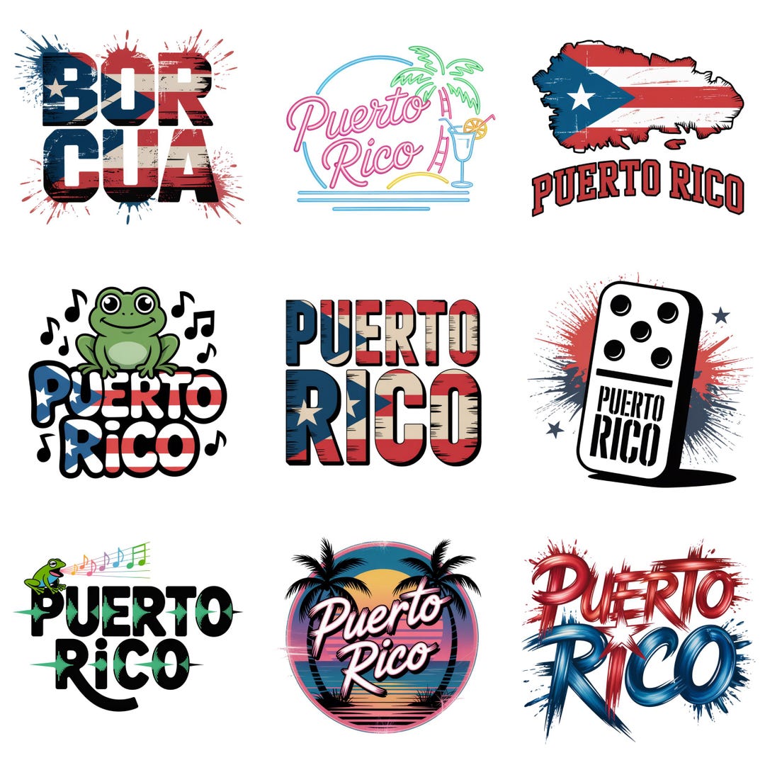 Puerto Rico PNG Bundle, Boricua Flag Map, Coqui Frog Sublimation, Neon ...
