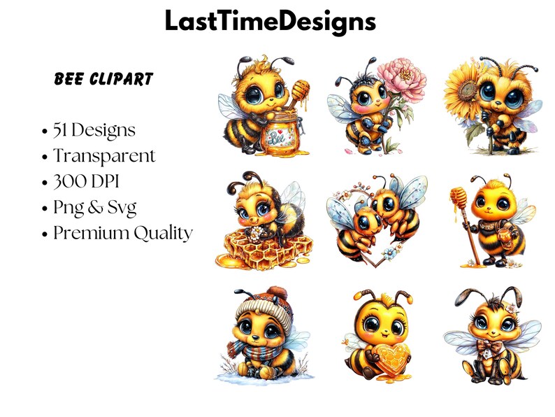 Honey Bee Clipart Bundle | PNG and SVG | Watercolor Floral Bees ...