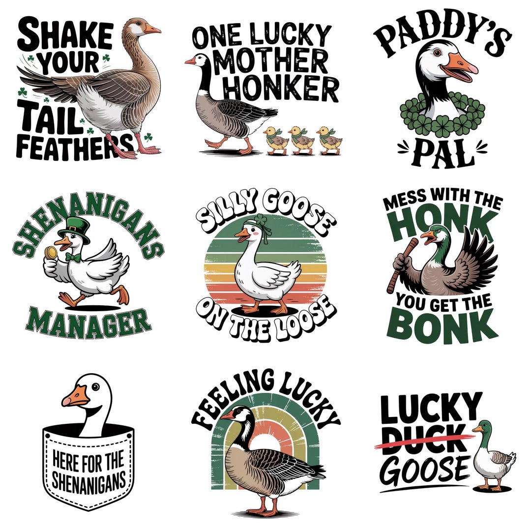 St Patricks Day Goose PNG Bundle | Funny Duck Sublimation | Lucky ...