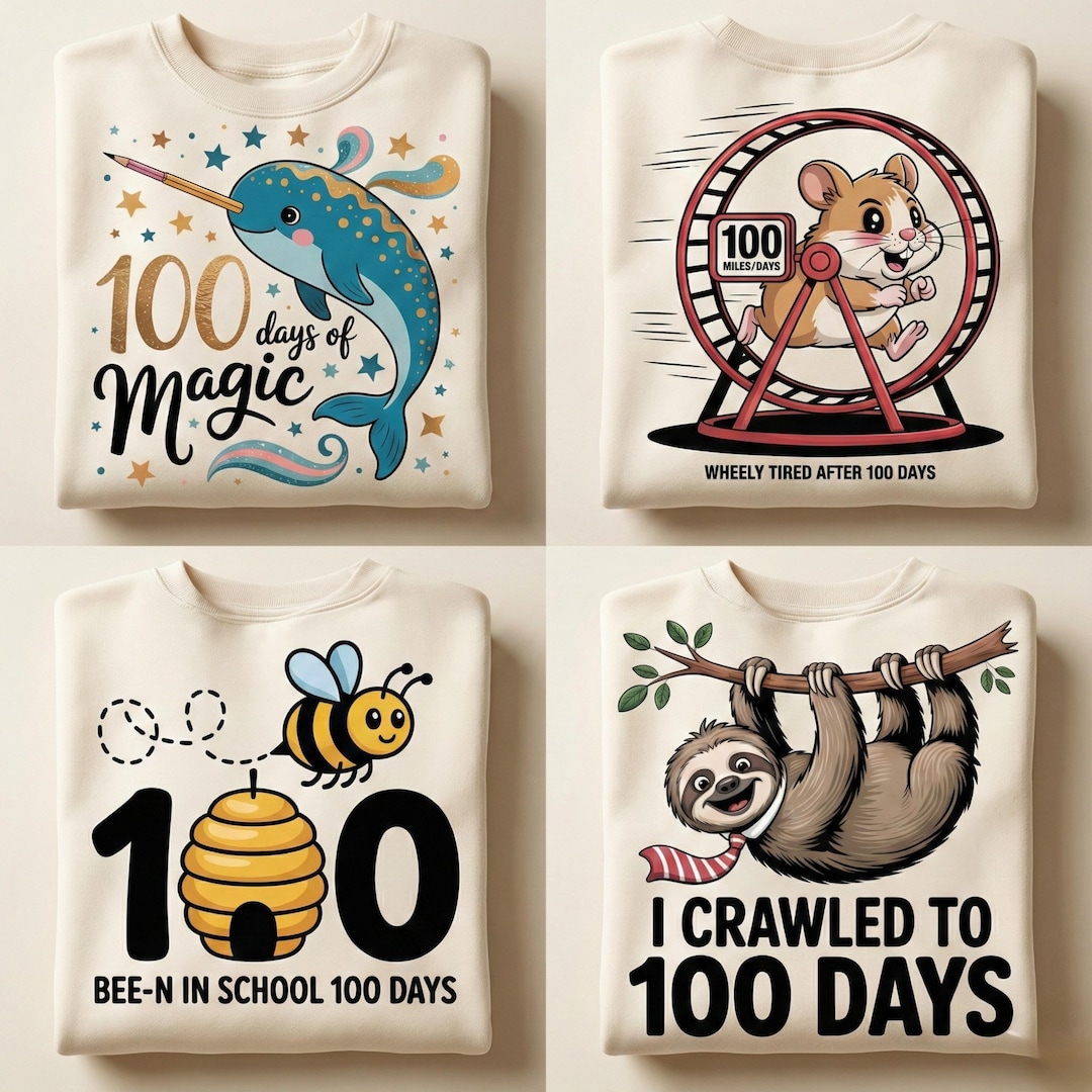 100 Days of School PNG Bundle, Cute Animal Sublimation, Narwhal Bee ...