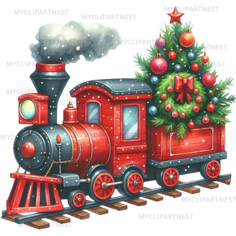 Christmas Vintage Train Png Clipart Bundle | 38 Designs | Santa Train ...