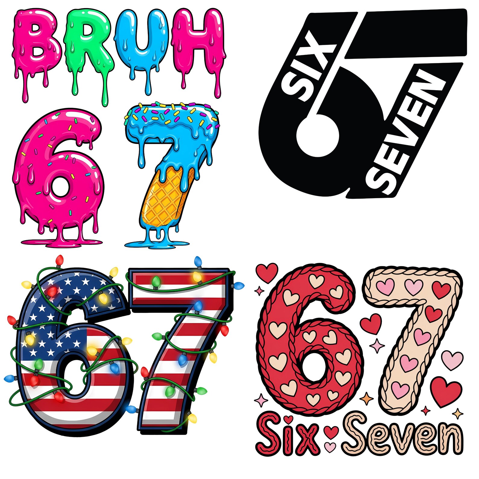 67 Number Clipart Set | 15 PNG Designs With Ice Cream, Pizza, Cat ...