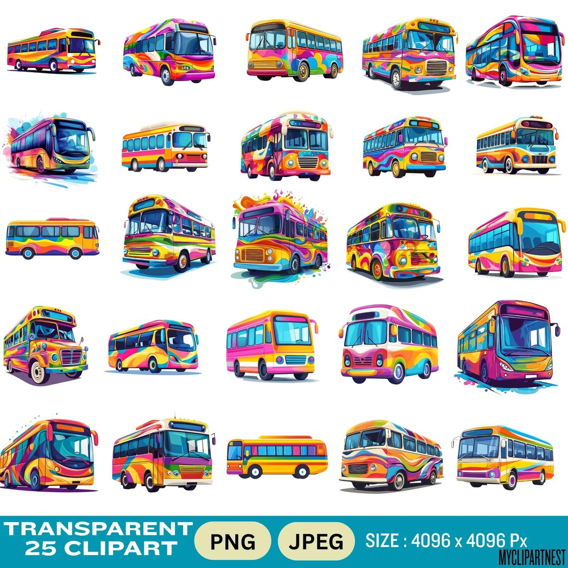 School Bus PNG Clipart Bundle Transportation Graphics, Yellow Bus Art ...