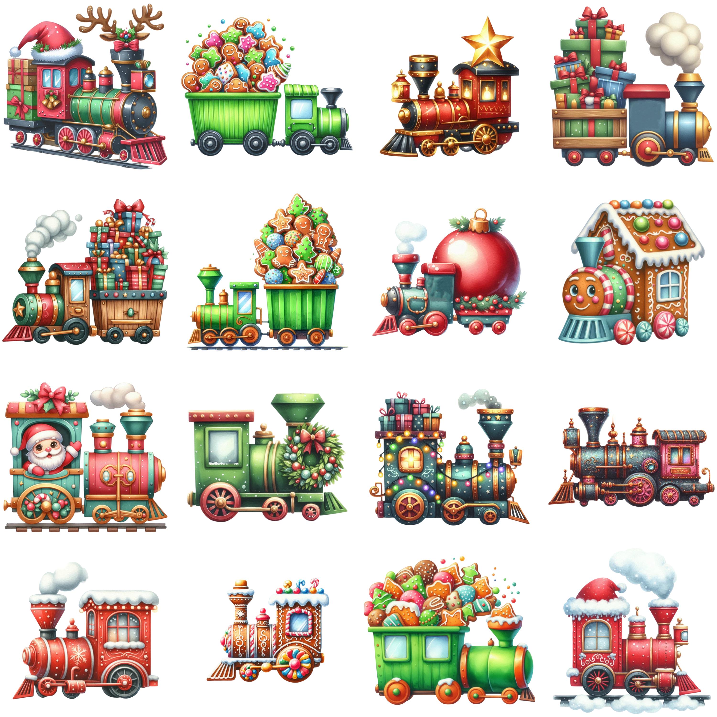 Christmas Vintage Train Png Clipart Bundle | 38 Designs | Santa Train ...