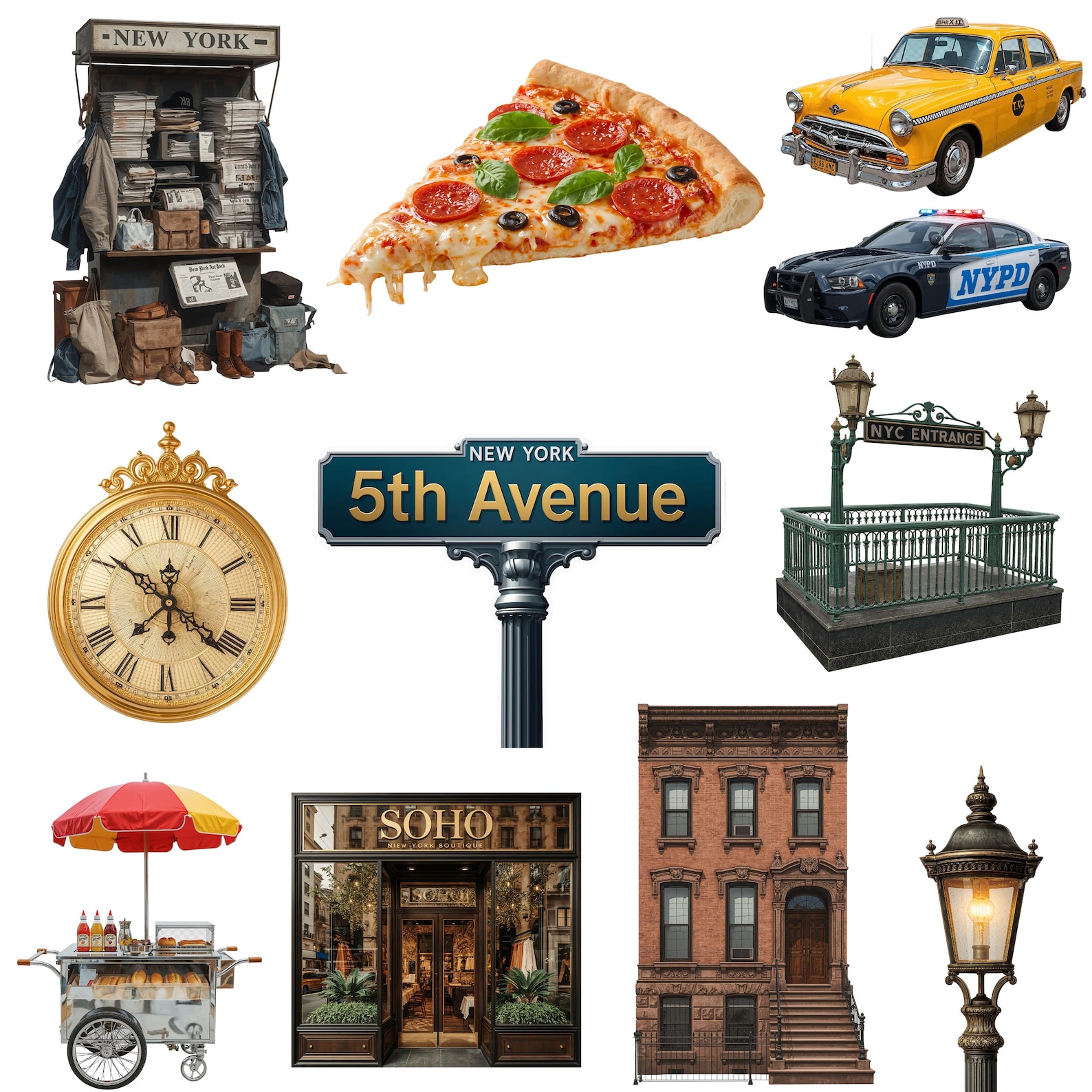 New York Clipart Bundle | NYC Taxi, Statue of Liberty, Pretzel, Hot Dog ...