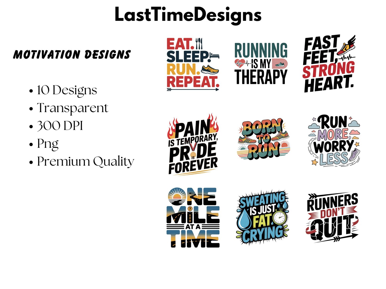 10 Running Motivation Quotes PNG Bundle | Fitness Designs| Jogging, Gym ...