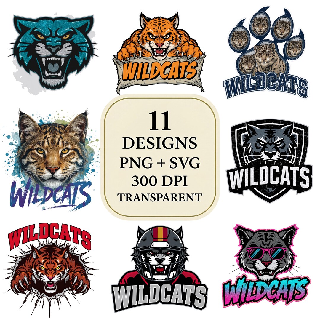 Wildcats Mascot Clipart Bundle | PNG and SVG | Retro, Grunge, Neon ...
