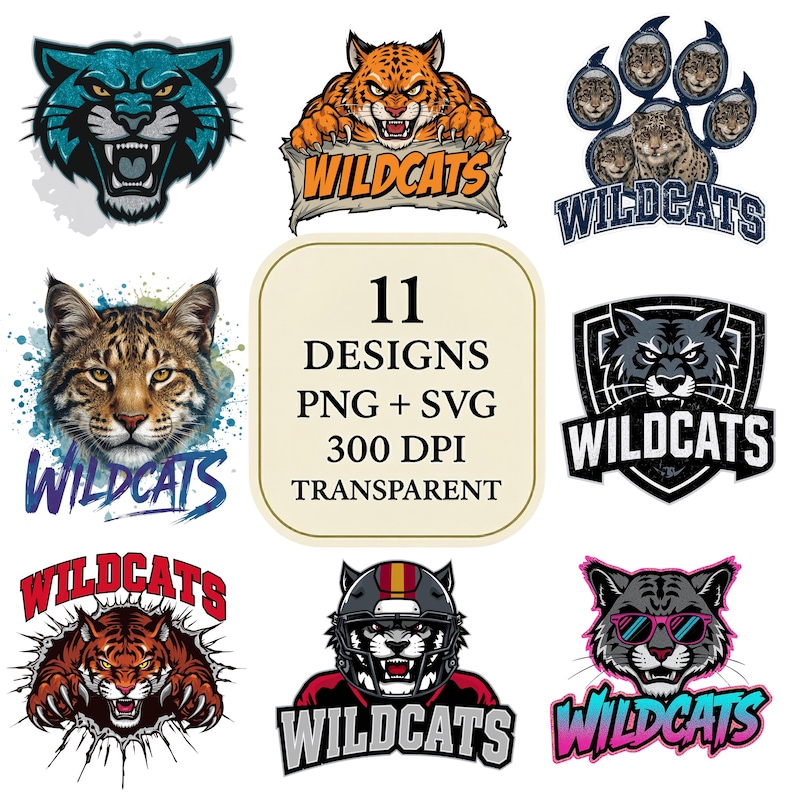 Wildcats Mascot Clipart Bundle | PNG and SVG | Retro, Grunge, Neon ...