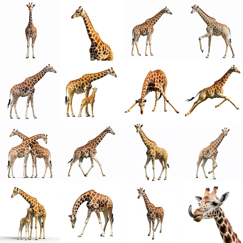 Giraffe Clipart Bundle 25 PNG, Realistic Safari Animal Sublimation ...