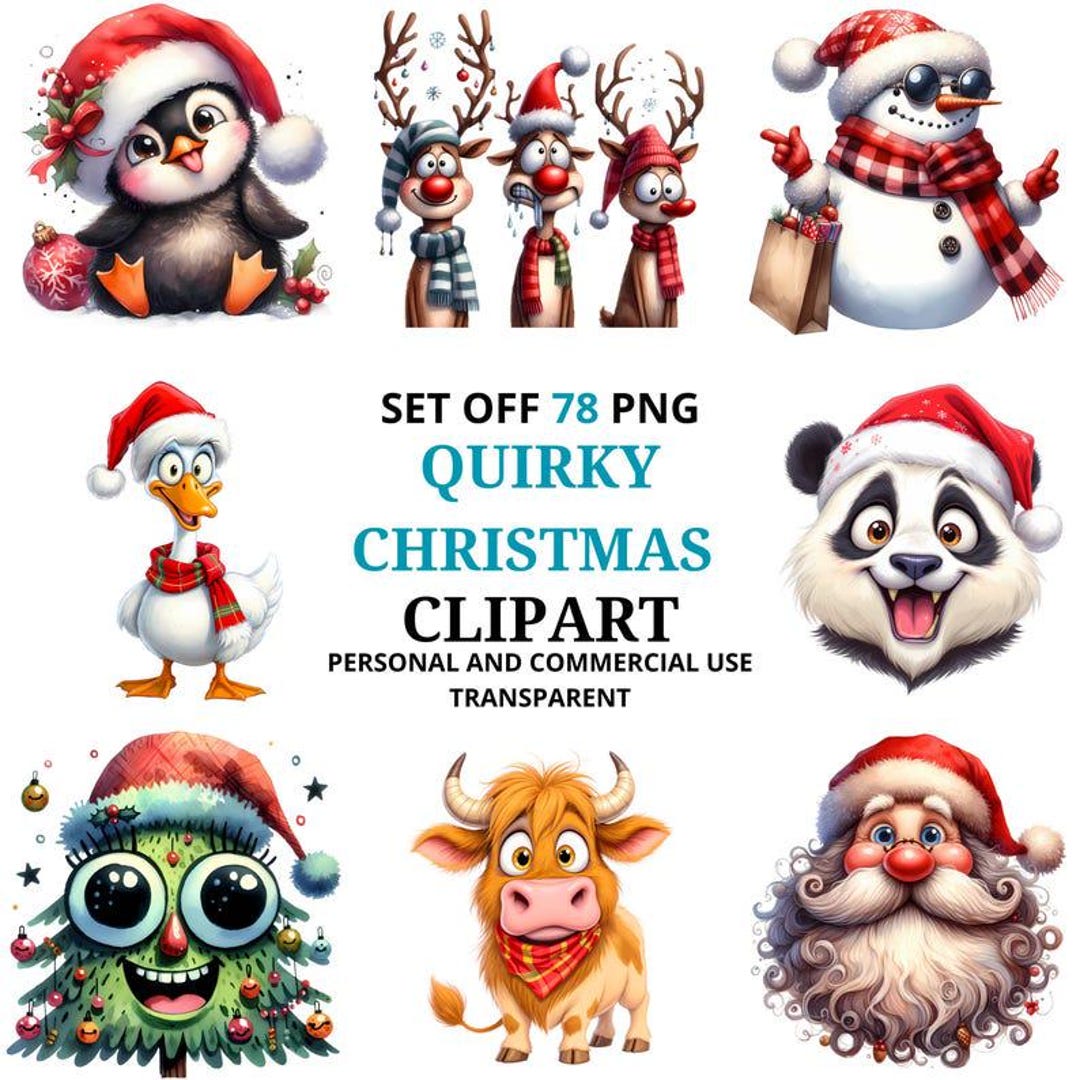 Quirky Christmas Png Clipart Bundle – Holiday Animals, Funny Santa ...