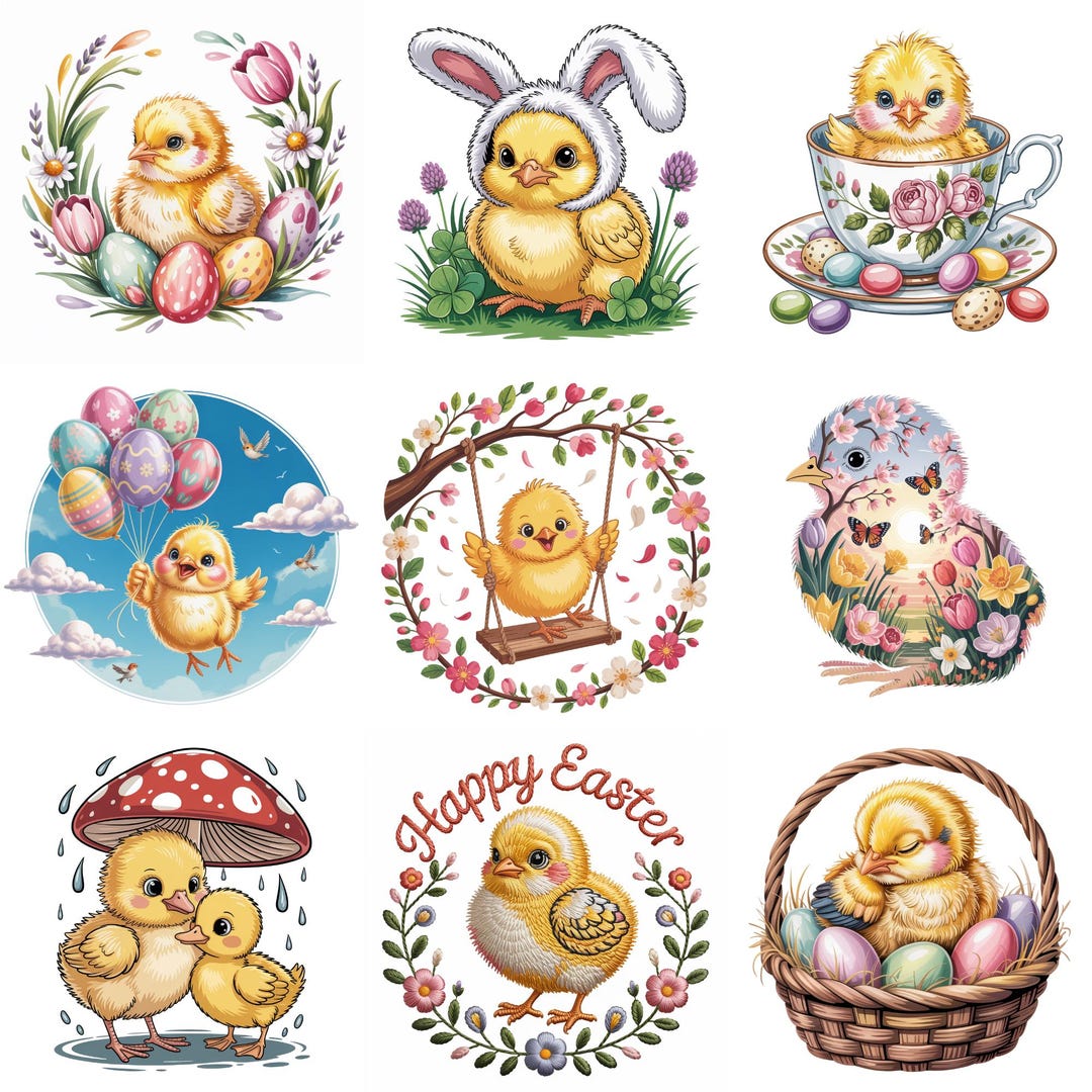 Easter Chick Clipart Bundle 15 Cute Baby Animal PNG Images Spring ...