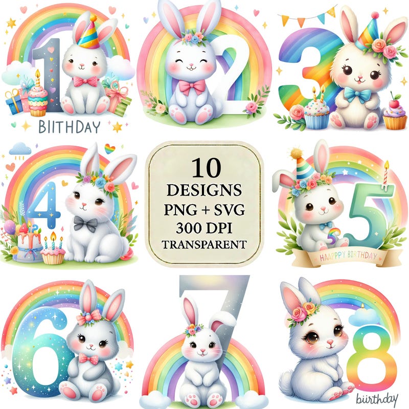 Bunny Number Clipart - Etsy