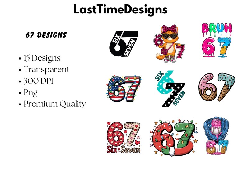 67 Number Clipart Set | 15 PNG Designs With Ice Cream, Pizza, Cat ...