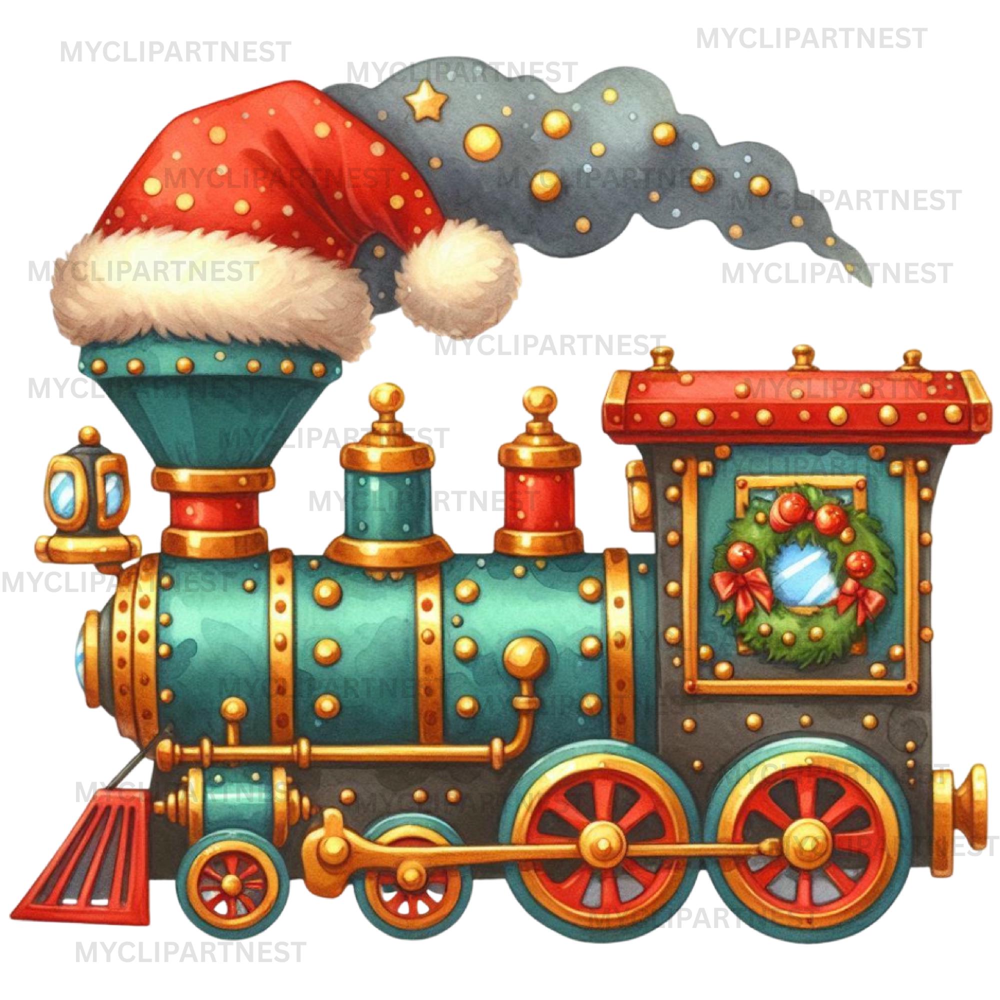 Christmas Vintage Train Png Clipart Bundle | 38 Designs | Santa Train ...