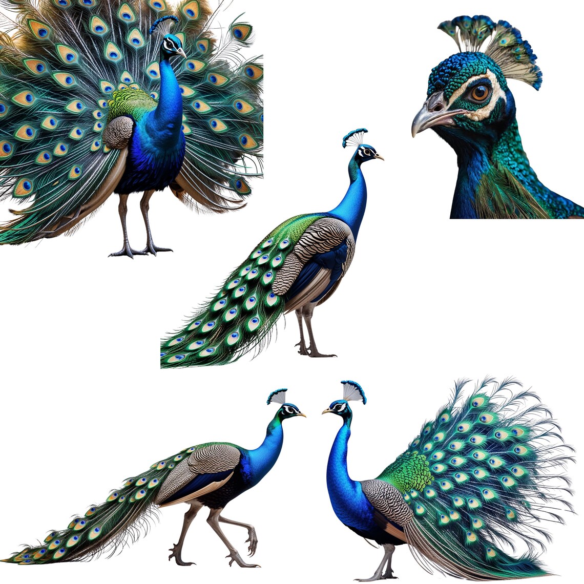Peacock PNG Bundle: Realistic Animal Clipart. Includes Transparent ...