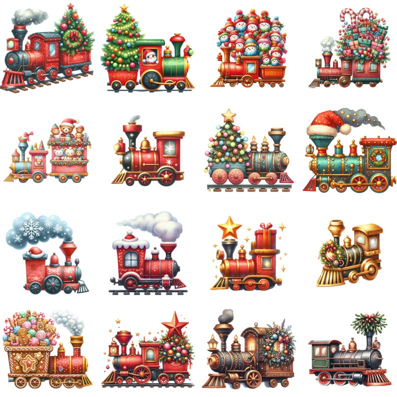Christmas Vintage Train Png Clipart Bundle | 38 Designs | Santa Train ...