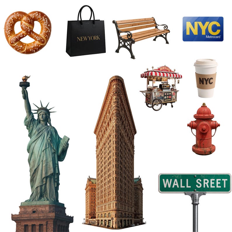 New York Clipart Bundle | NYC Taxi, Statue of Liberty, Pretzel, Hot Dog ...