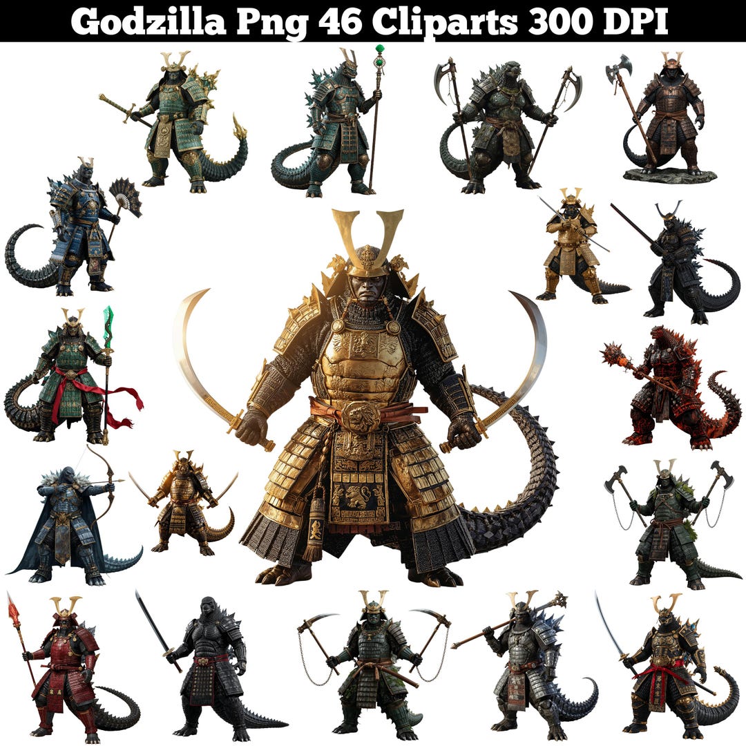 Godzilla Samurai PNG Bundle, Fantasy Kaiju Sublimation Designs ...
