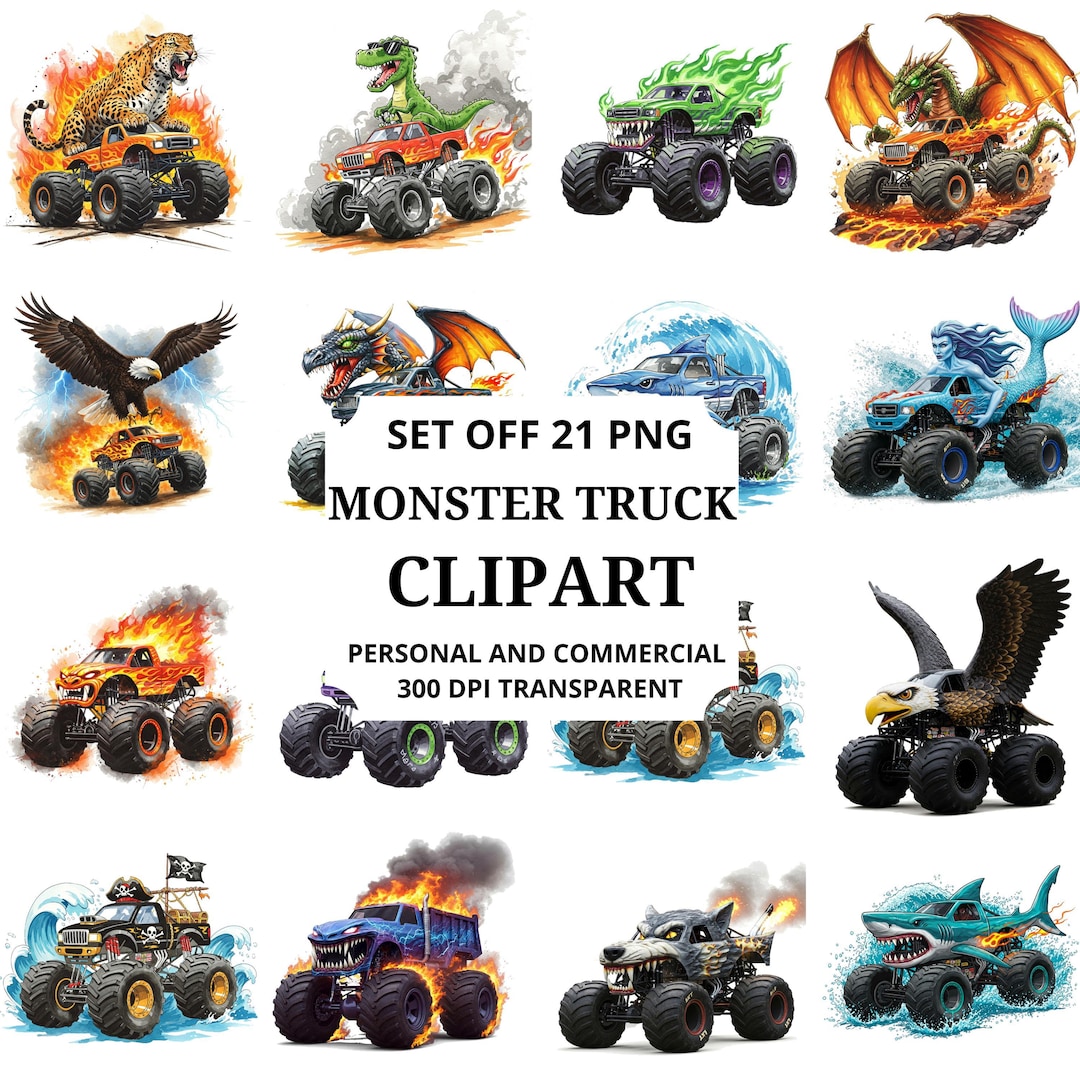 Monster Truck PNG Clipart Bundle - Fantasy, Dinosaur, Dragon, Mermaid ...
