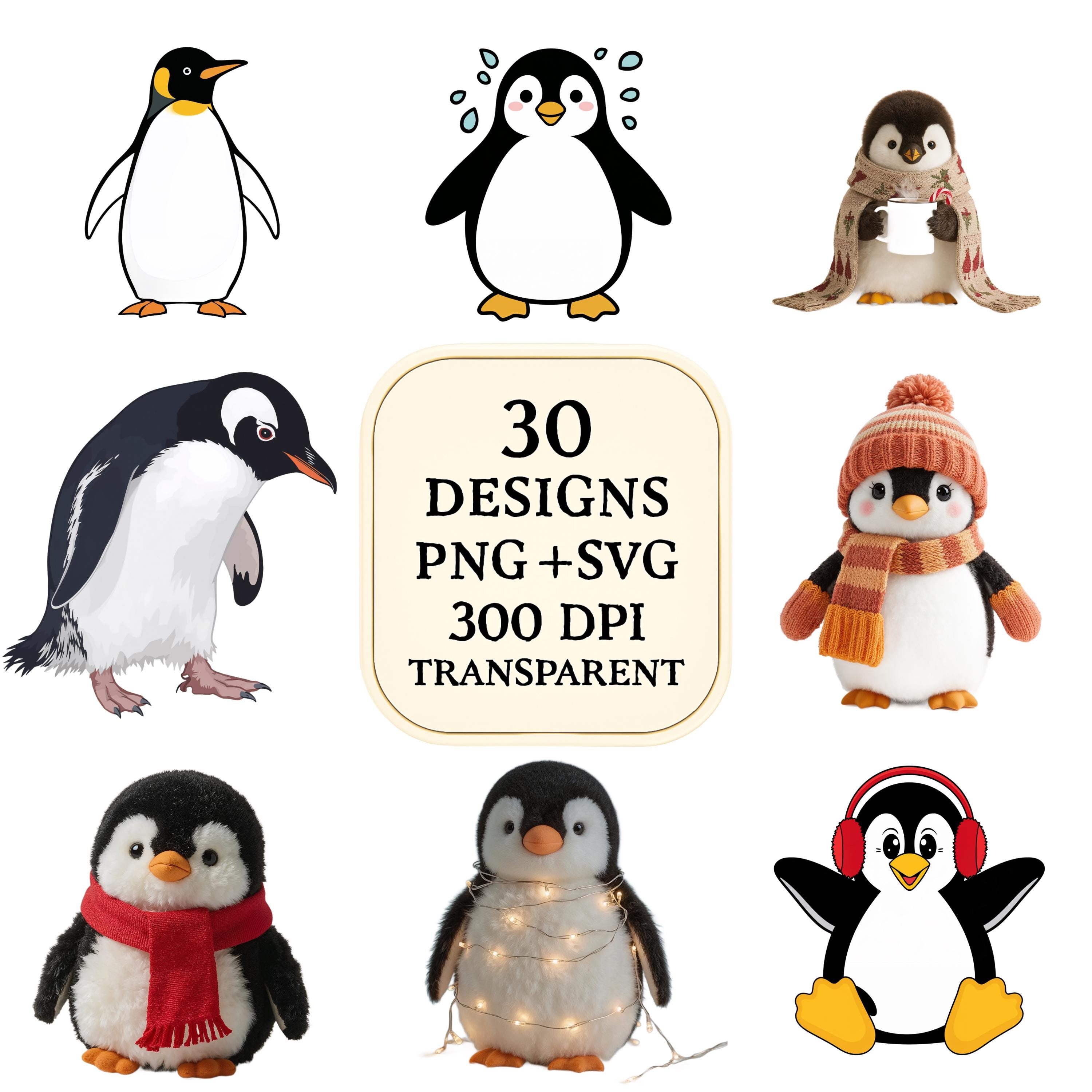 Cute Penguin Clipart Bundle, Winter Animal Sublimation Designs, Emperor ...