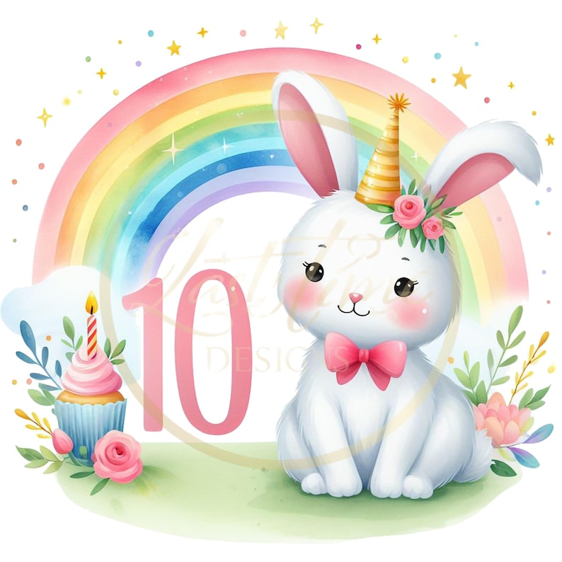 Bunny Birthday Number PNG and SVG Clipart • Rainbow Pastel Kids • Cute ...