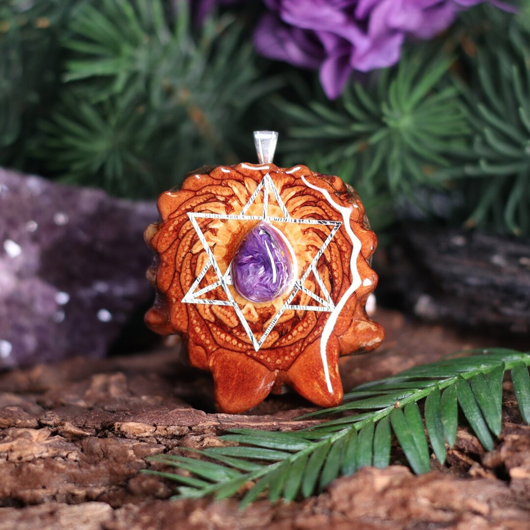 Pinecone Pendant With Charoite and Silver Merkaba (medium) by Third Eye Pinecone - Etsy