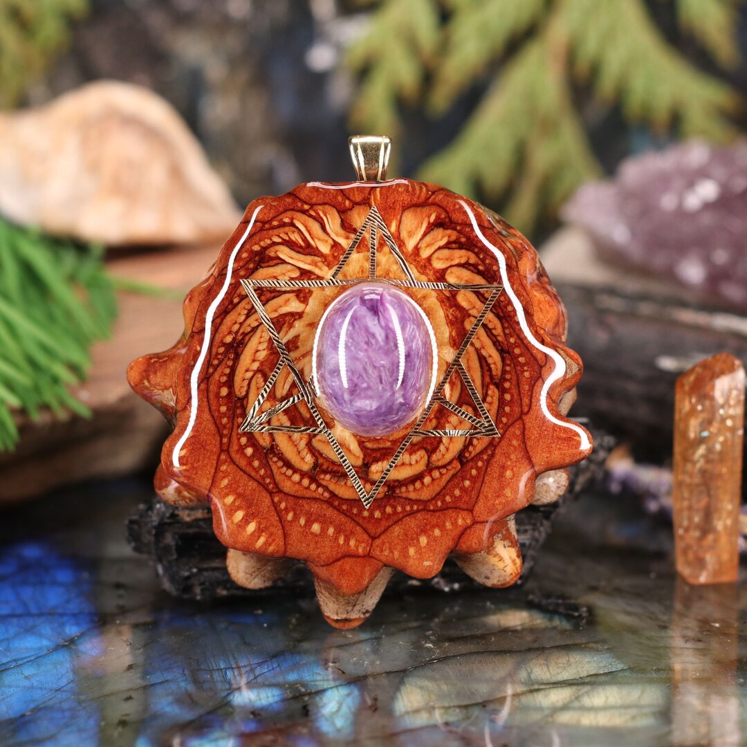 Pinecone Pendant With Charoite and Gold Merkaba (medium) by Third Eye Pinecone - Etsy