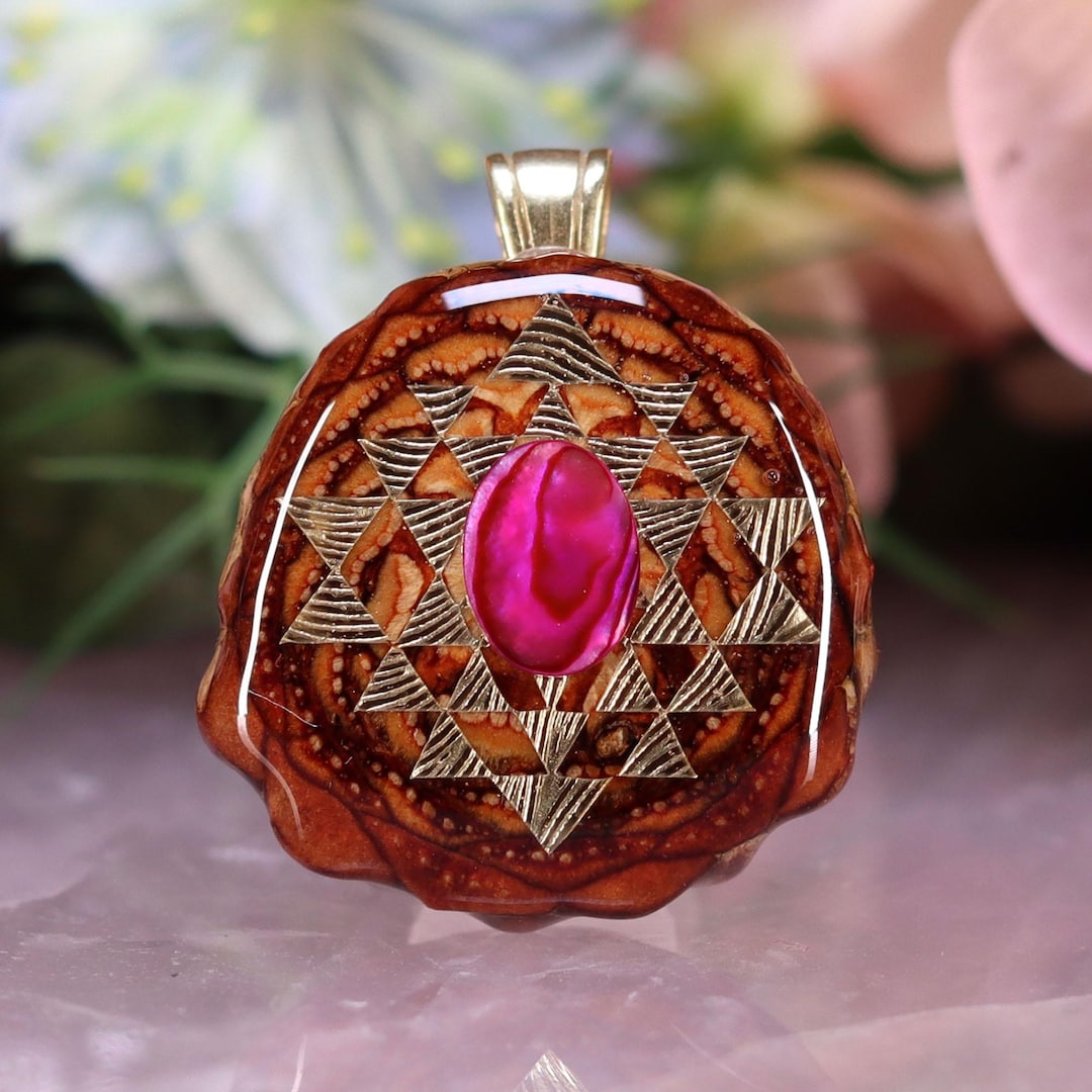 Pink Paua Shell and Gold Sri Yantra (mini) by Third Eye Pinecones - Etsy