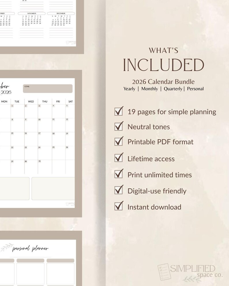 2026 Calendar Printable Bundle | Yearly, Quarterly, Monthly (digital ...