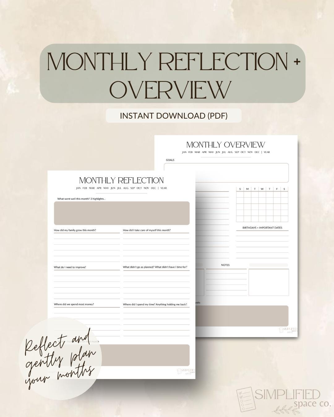 Monthly Reflection and Overview Printable | Simple Monthly Reset for ...
