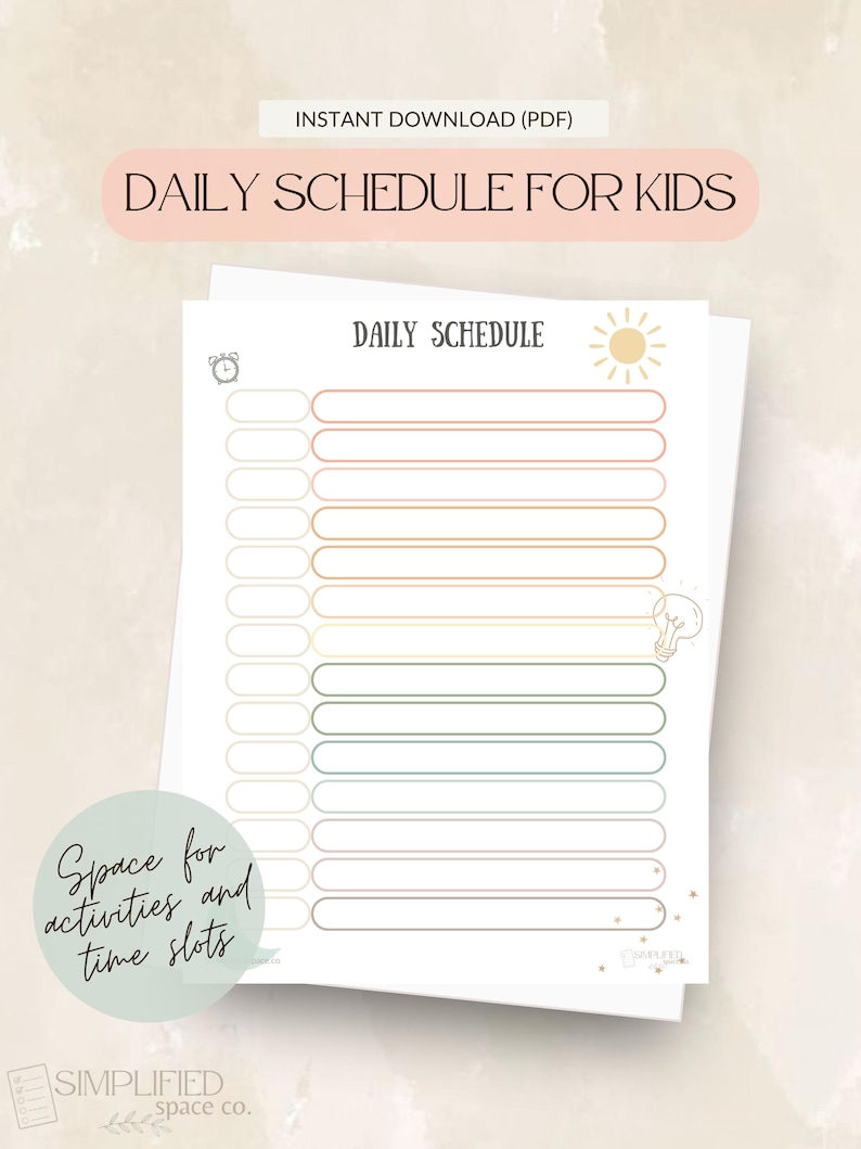 Daily Schedule for Kids Printable | Visual Daily Planner With Time ...