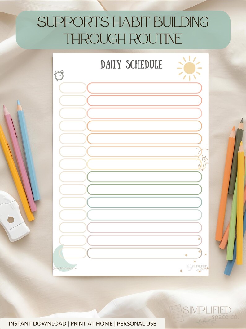 Daily Schedule for Kids Printable | Visual Daily Planner With Time ...