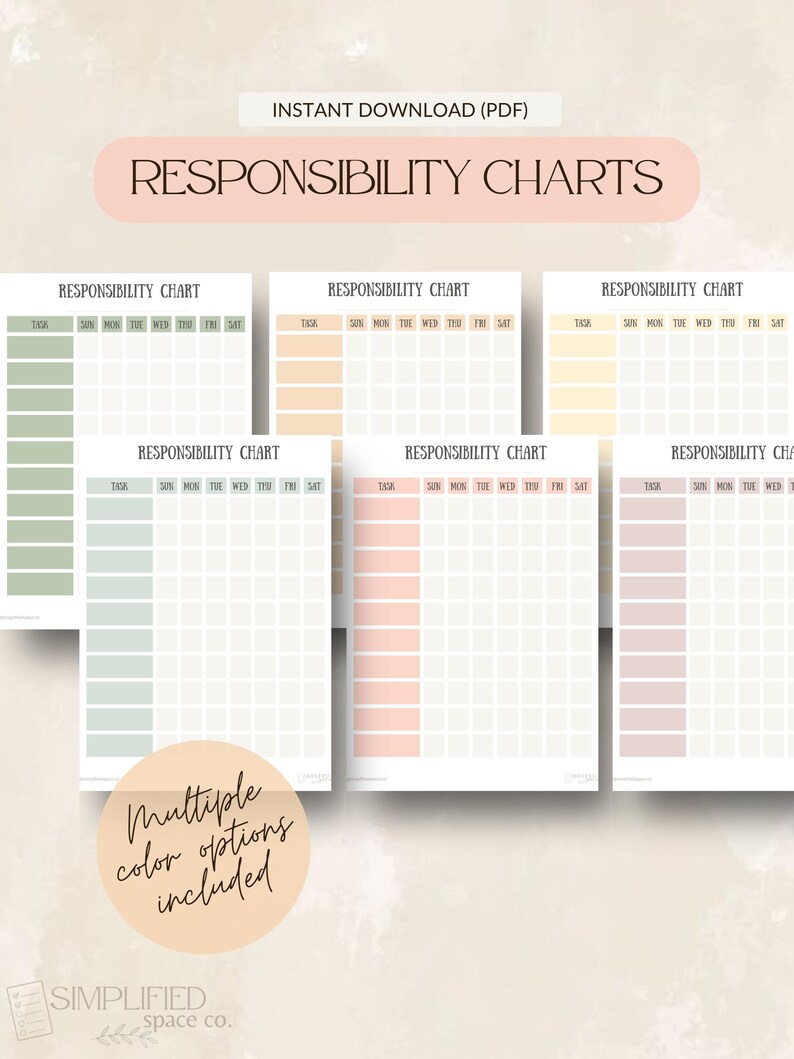 Kids Responsibility Chart Printable | Chore Chart With Multiple Color ...