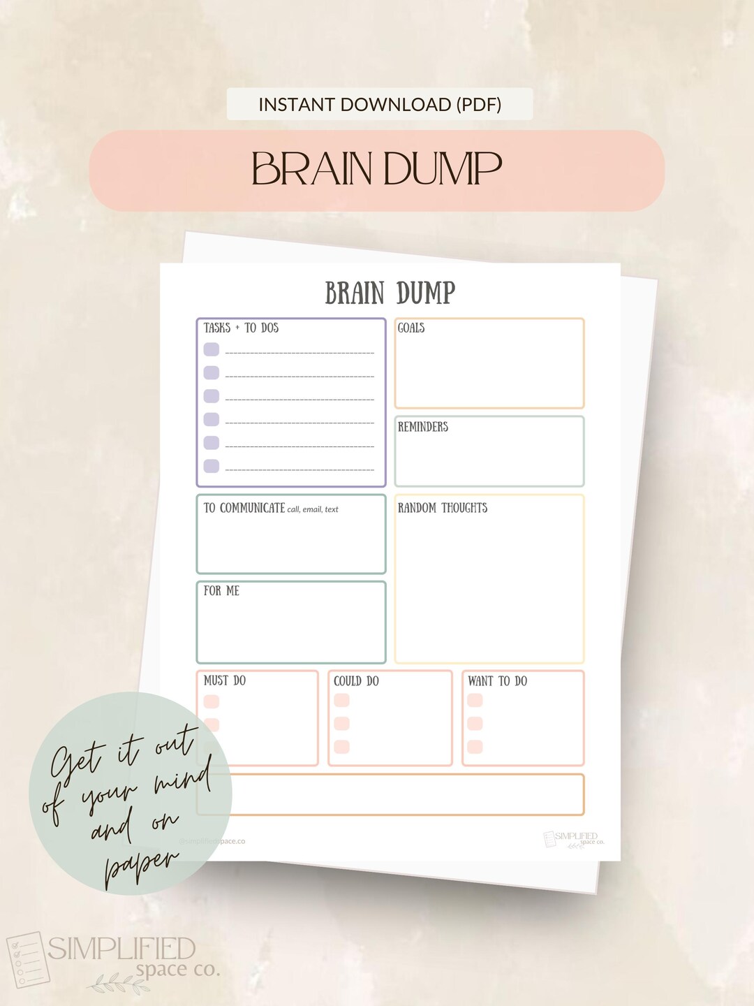 Brain Dump Printable | Simple Mental Load Planner | Busy Mom List - Etsy