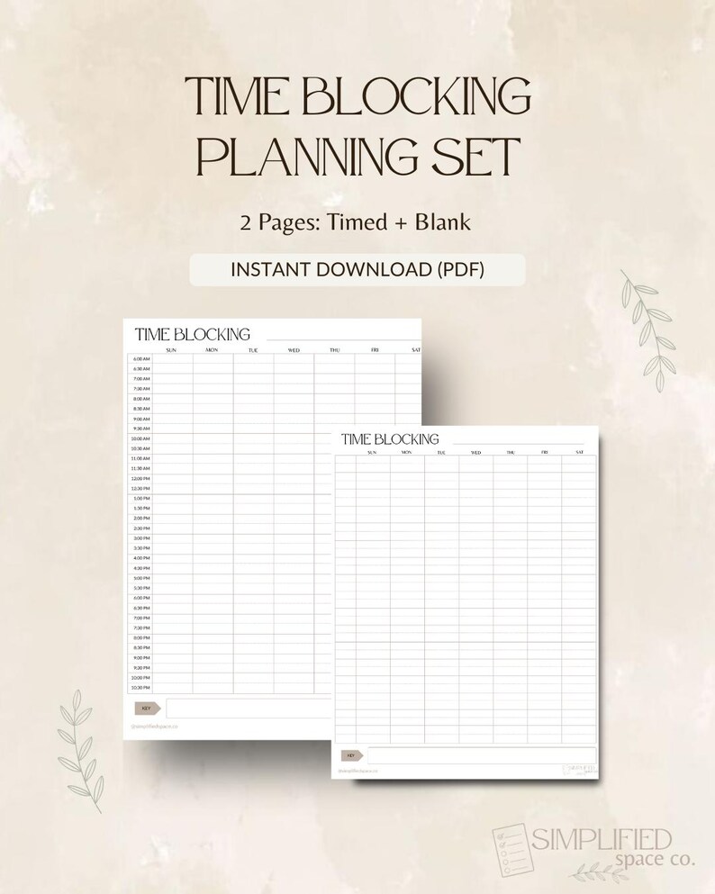 Time Blocking Planner | 2-page Set (timed + Blank) | Daily + Weekly ...