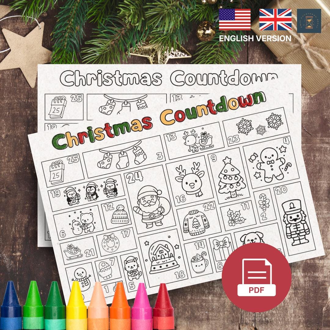 Christmas Countdown Coloring Page | Santa Coloring Printable for Kids ...