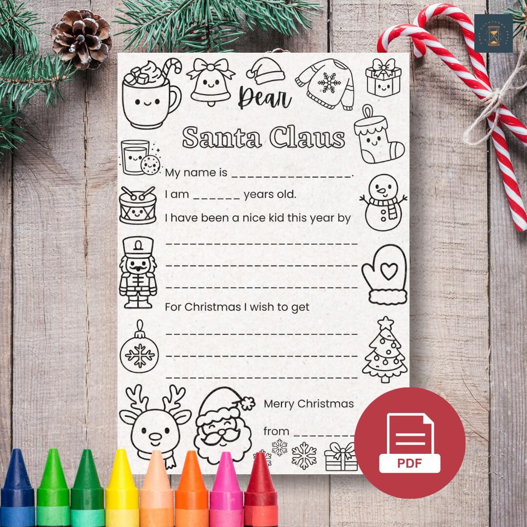 Dear Santa Coloring Letter Printable | Cute Kawaii Santa Letter for ...