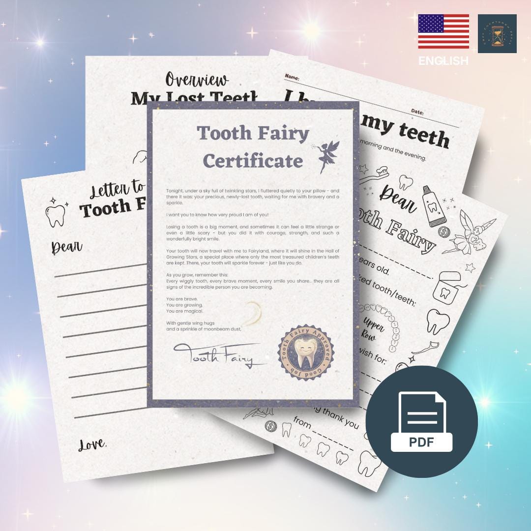 Tooth Fairy Printable | Certificate, Coloring Wish List, Tooth Chart ...