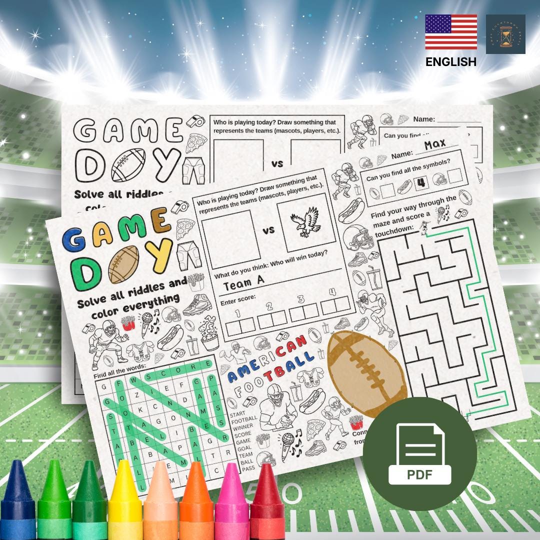 Game Day Placemat for Kids – Football Party Activity, Coloring ...
