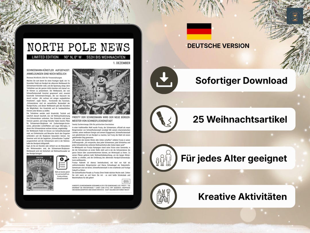 Printable Advent Calendar | 24+1 Christmas Newspaper | Black and White ...