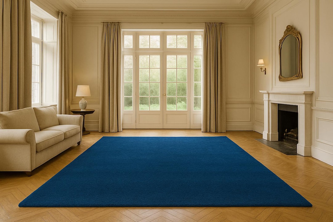 Handmade Navy Blue Wool Rug | Modern Plush Carpet Home Decor - Etsy