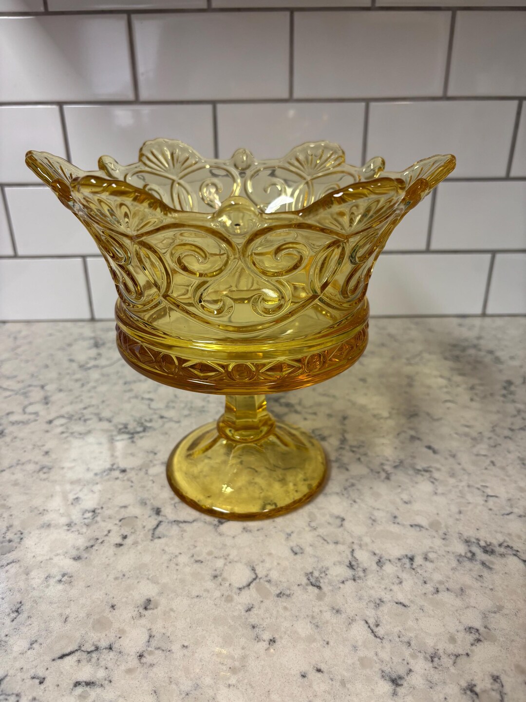 Vintage Fostoria Crown Collection Yellow Glass Compote - Etsy