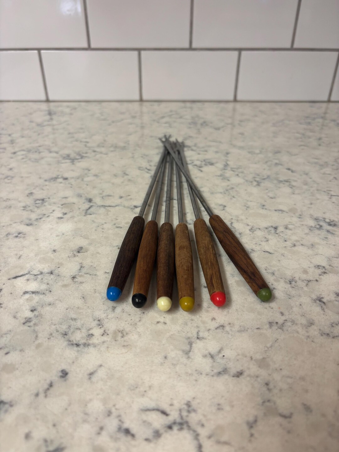 Vintage Fondue Forks With Wooden Handles and Colored Tips. - Etsy