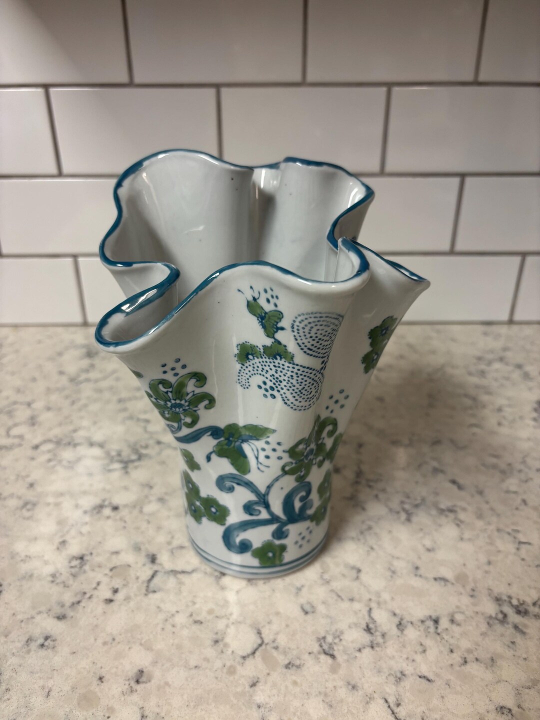 Vintage Porcelain Handkerchief Vase With Hand-painted Floral Motifs. - Etsy