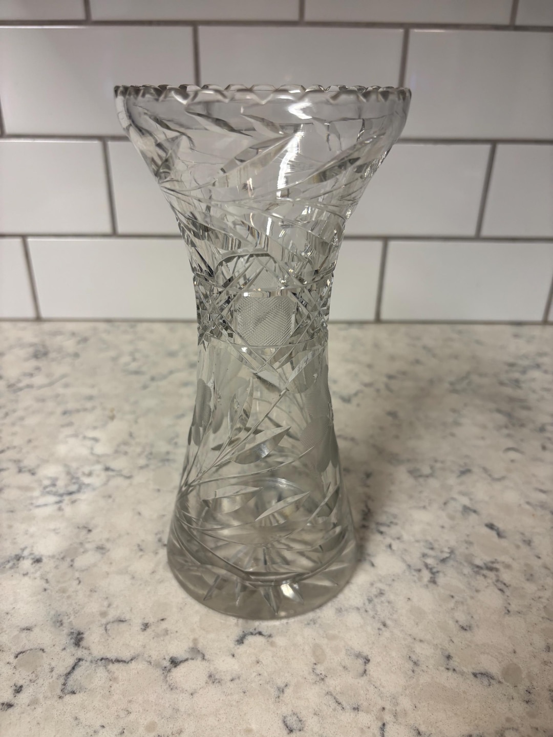 Antique American Brilliant Period Cut Glass Corset Vase With Floral ...