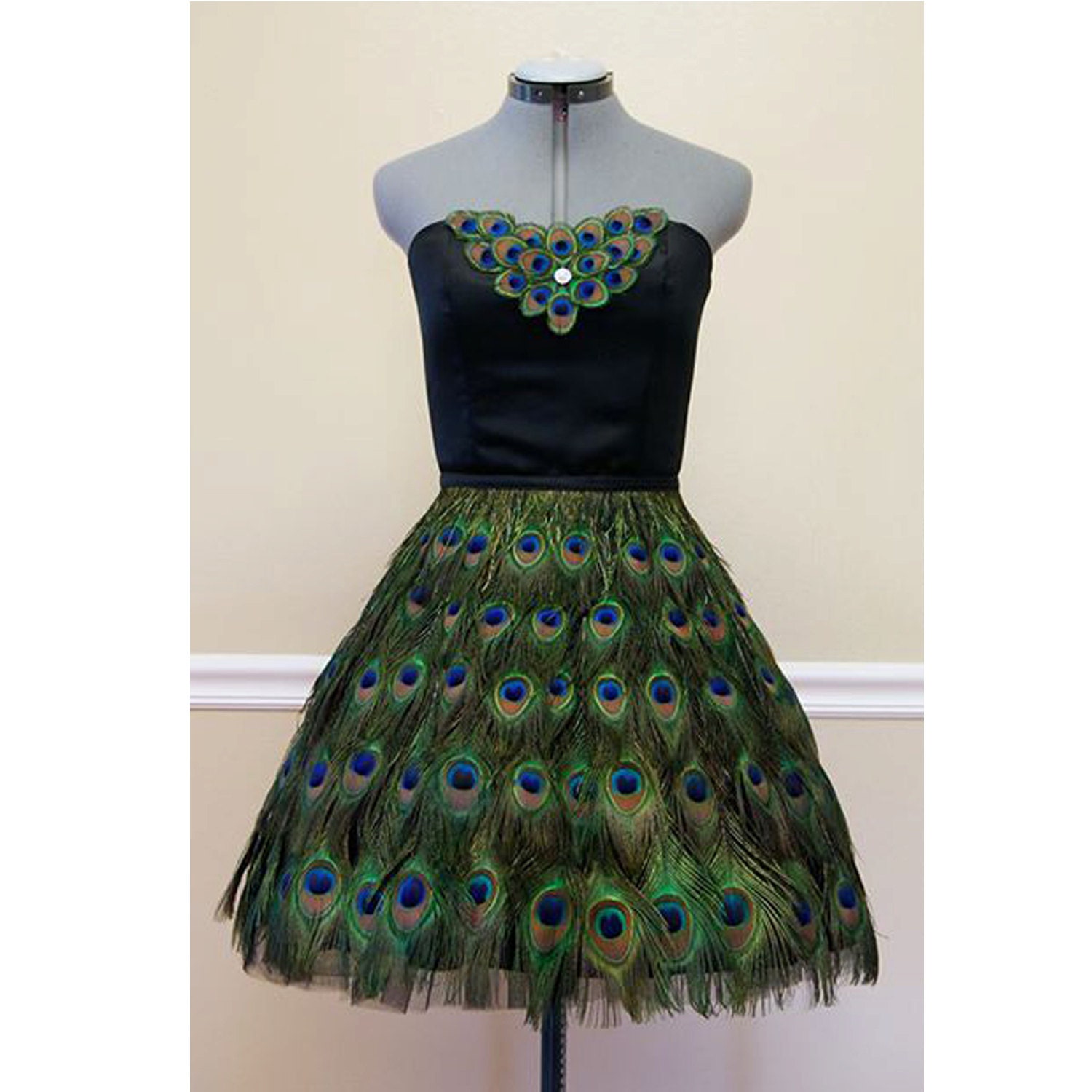 Peacock Feather Couture Strapless Knee Length Prom Formal Etsy