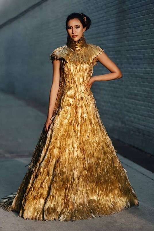 Gold Gilded Feather Couture High Collar Gown - Etsy