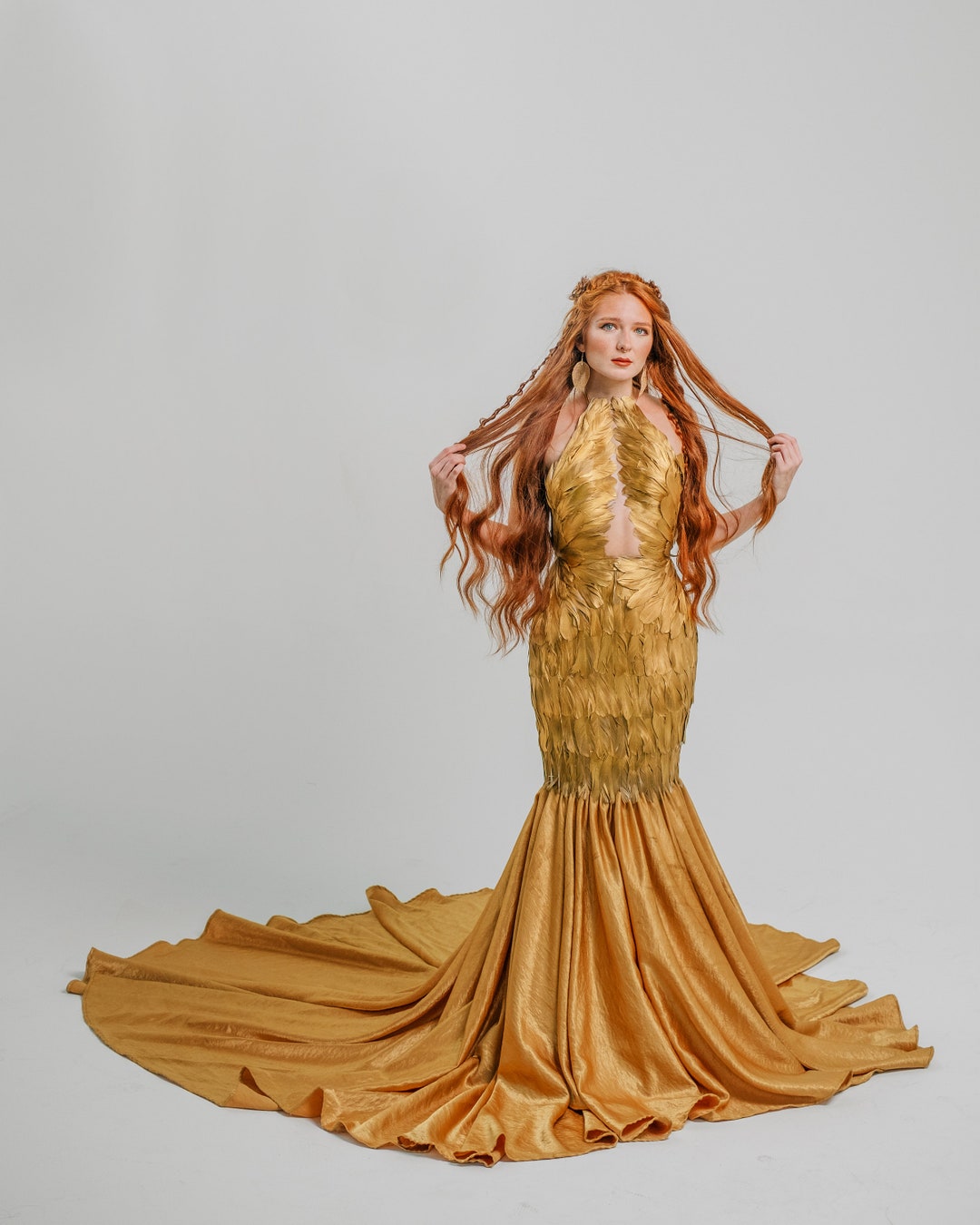 Gold Gilded Feather Couture Mermaid Gown - Etsy